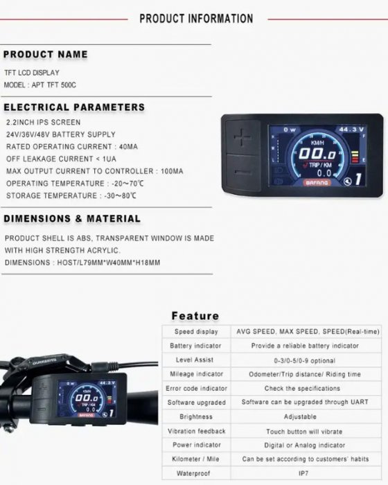 Bafang BBS 500C Colour LCD Display - £57.95 : Eclipsebikes, electric ...